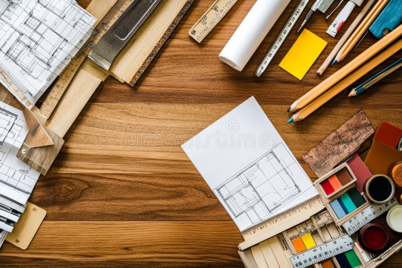 Creative Workspace with Design Tools and Materials. a Layout Plan is ...