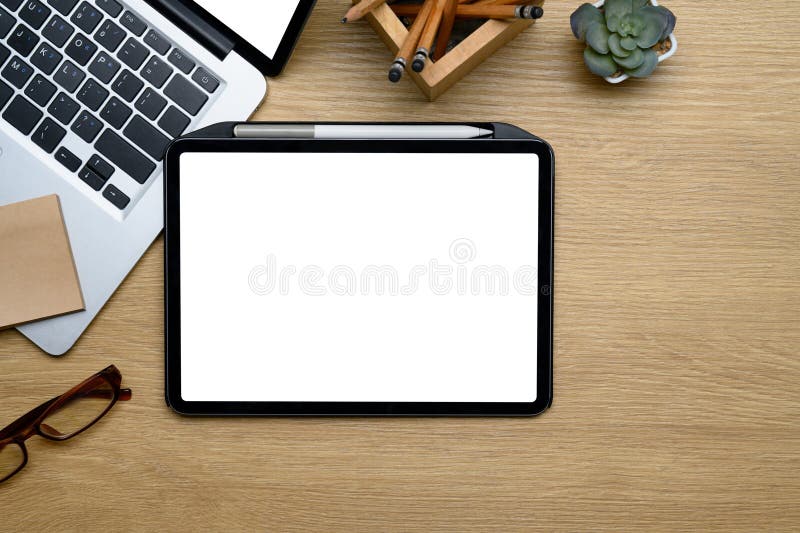 Creative Workspace with Digital Tablet, Laptop, Glasses and Office ...