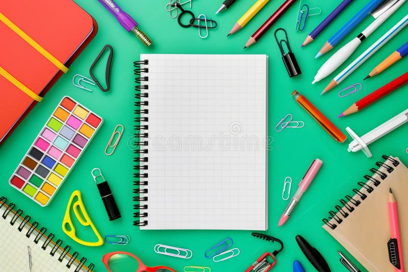 Creative Workspace Essentials Concept. Top View of an Empty Notepad ...