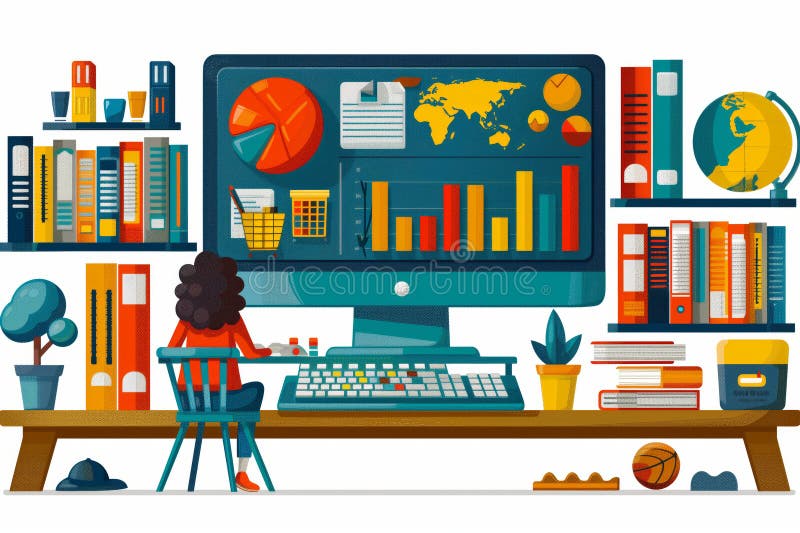 Creative Workspace Featuring Analytics Dashboard, Colorful Charts, and ...