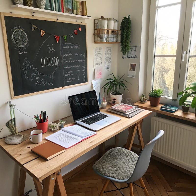 Creative Workspace with Computer Desk and Accessories Stock ...