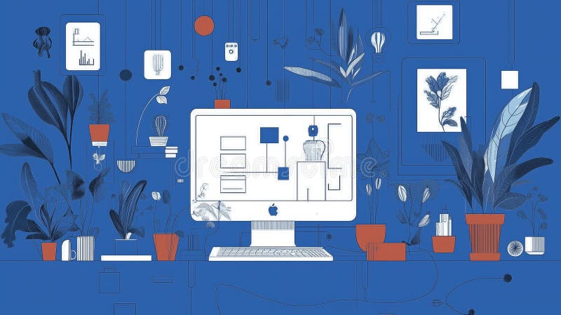 A Creative Workspace Featuring a Computer Surrounded by Indoor Plants ...