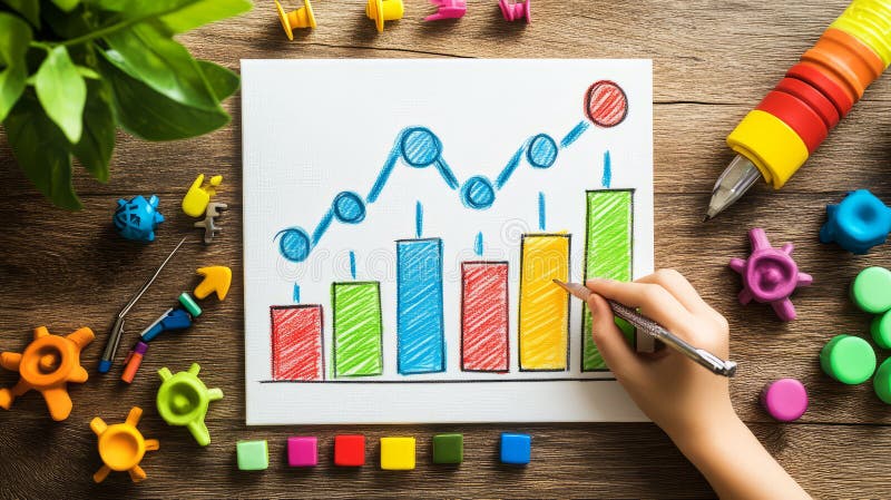 Creative Workspace Featuring Hand Sketching Colorful Bar Graph with ...