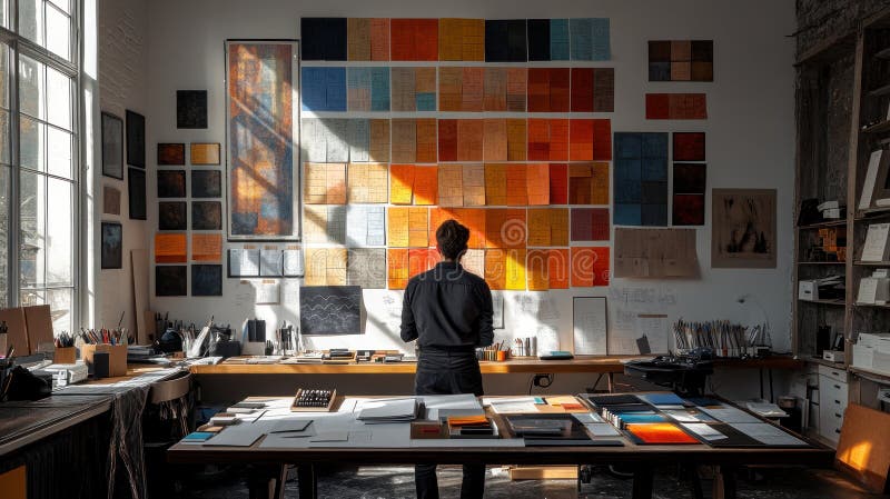 Creative Workspace Featuring Mood Boards and Sticky Notes, Showcasing ...