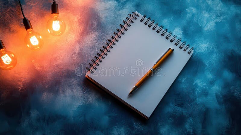 Creative Workspace Featuring Notepad and Light Bulb Symbolizing Bright ...