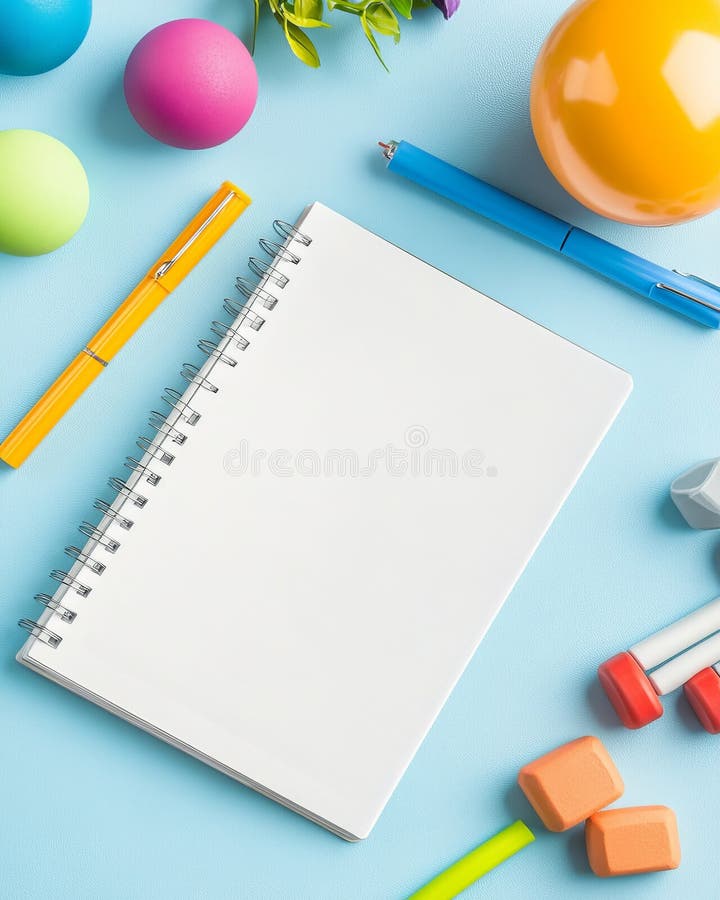 Creative Workspace Featuring a Planner, Pens, and Colorful Round ...