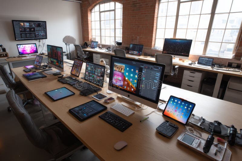 Creative Workspace Filled with Digital Tablets and Screens in a Bright ...