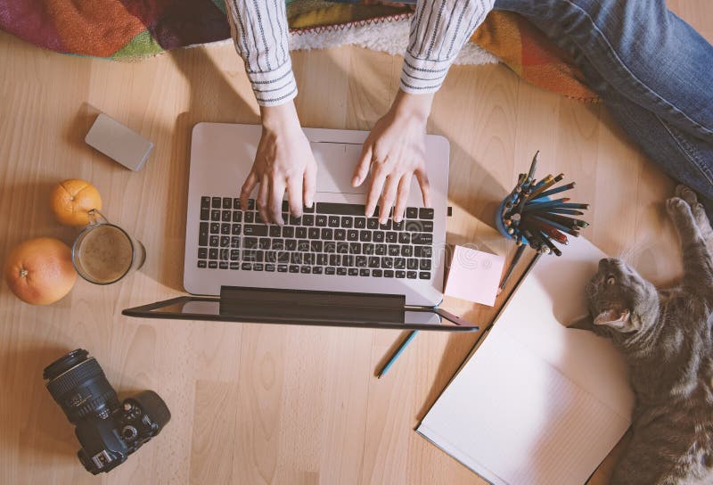 Creative workspace stock photo. Image of orange, desk - 65704584