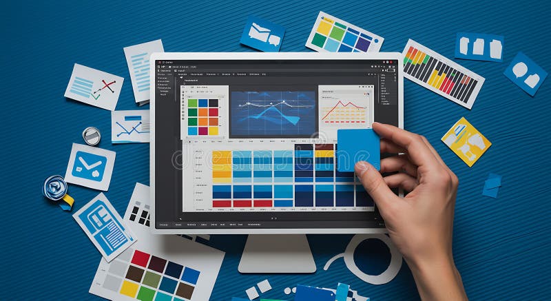 Creative Workspace: Graphic Designer Selecting Colors on a Compu Stock ...
