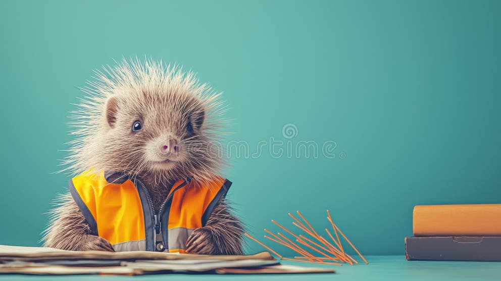 Creative Workspace Ideas Hedgehog in Safety Vest Planning Whimsical Projects Stock Image - Image ...
