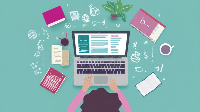 Online Learning Workspace stock illustration. Illustration of work ...