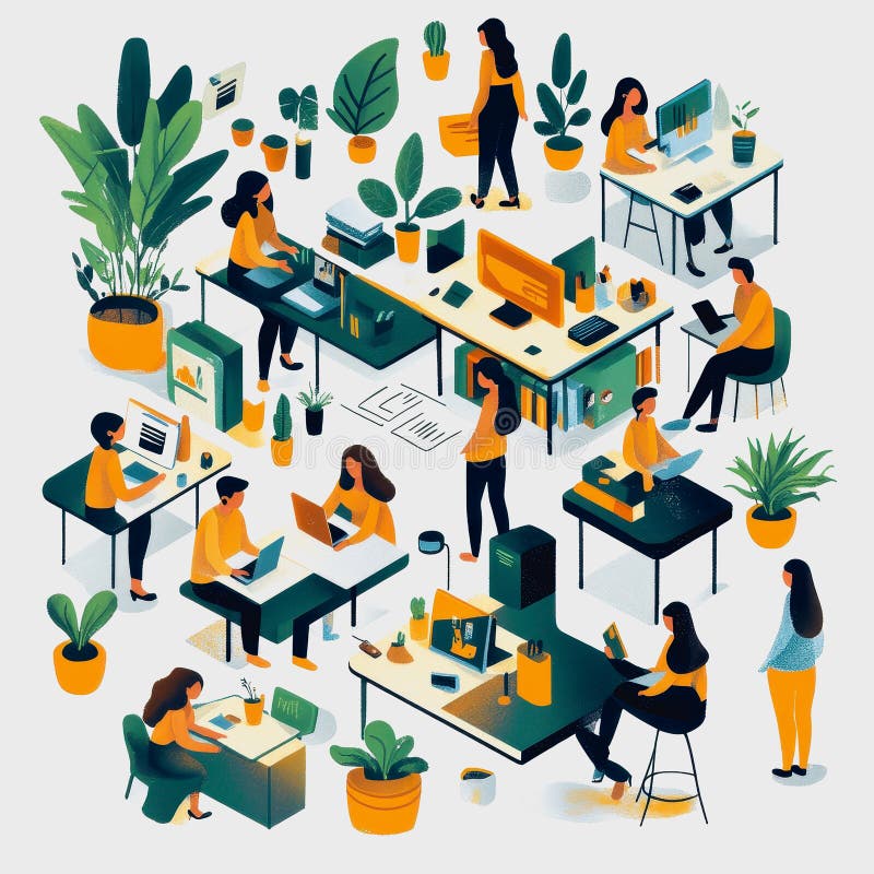 Creative Workspace Illustration Featuring Diverse Individuals Engaged ...