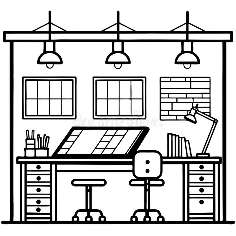 Creative Workspace Interior Featuring Drawing Table Stylish Lighting ...