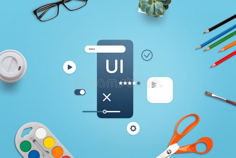 Creative Workspace for Mobile App Development, Top View of UI Design ...