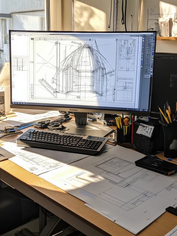 Creative Workspace for Modern Engineering Featuring Detailed Blueprints ...