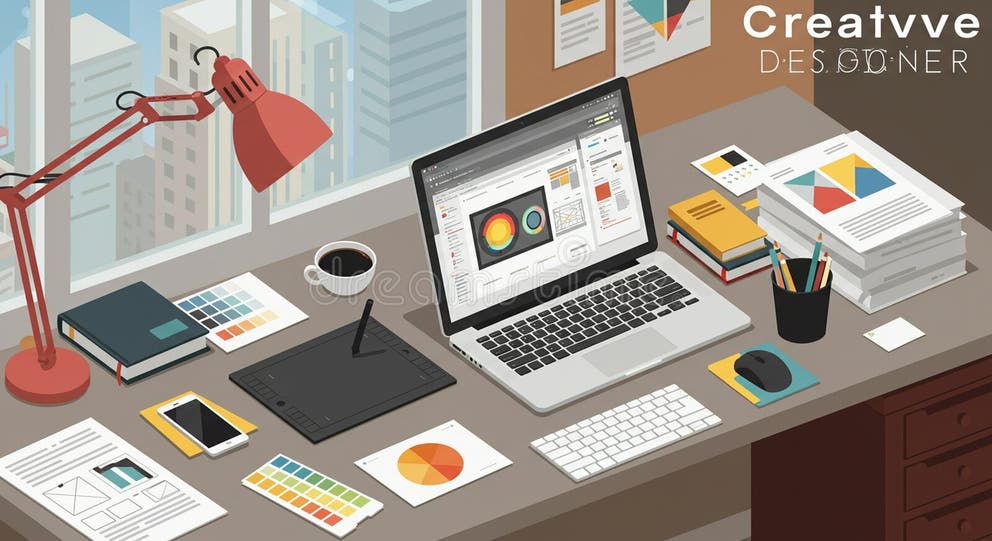 Creative Workspace with a Modern, Organized Design Theme. Features a ...