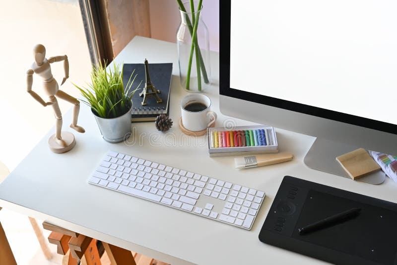 Creative Workspace with Office Desk Stock Image - Image of graphic ...