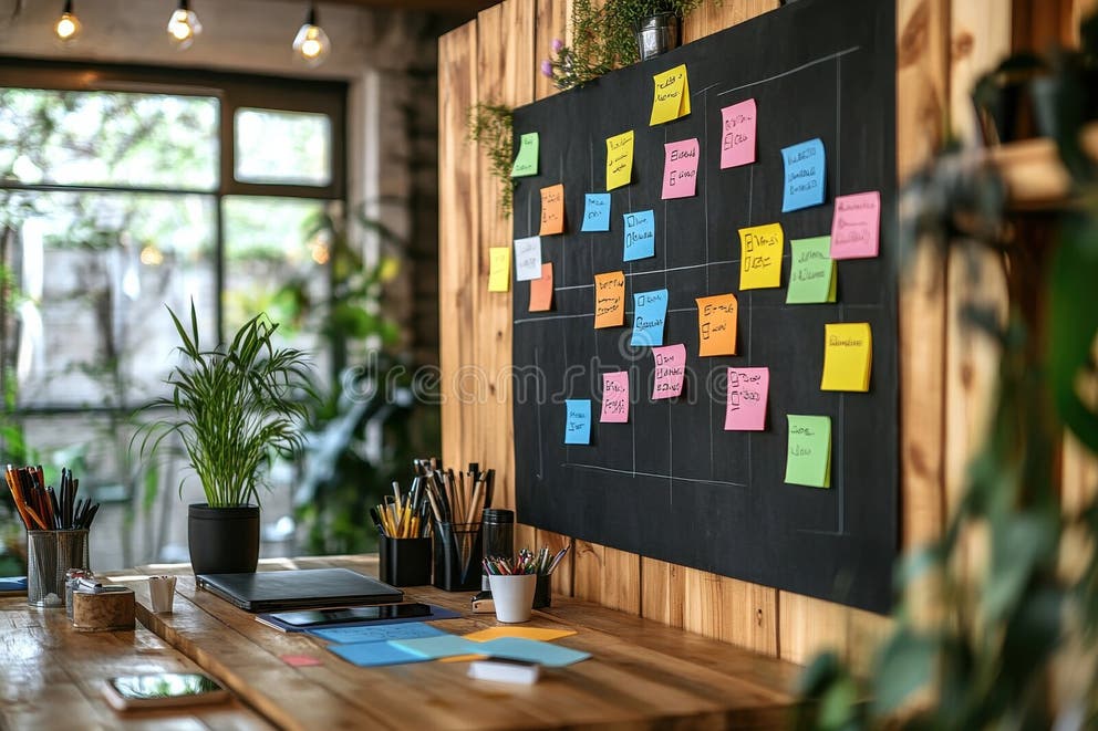 Creative Workspace Planning with Sticky Notes Office Environment Visual ...