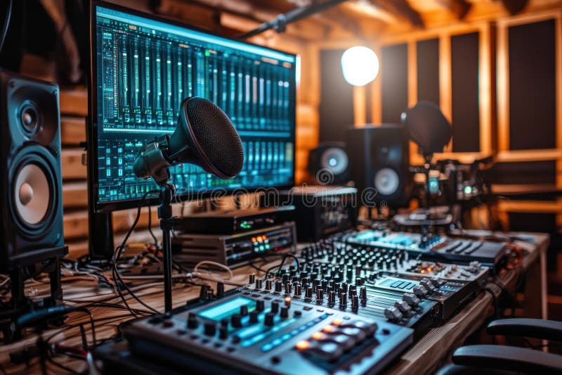 Creative Workspace with Podcasting Equipment, Sound Mixing, and ...