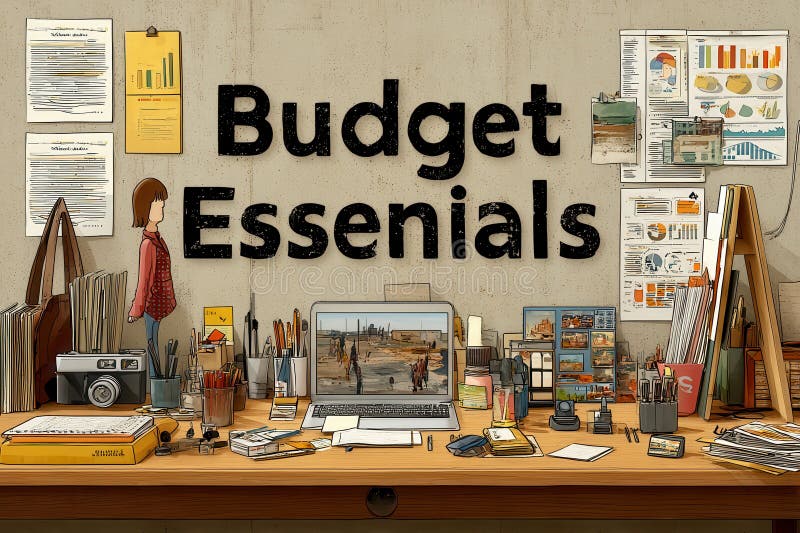 Creative Workspace Setup Featuring Financial and Organizational ...