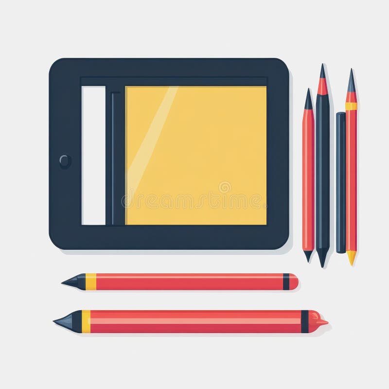 Creative Workspace Setup with Tablet and Colorful Pencils on Clean ...