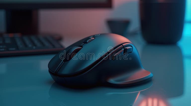 Creative Workspace with a Sleek Computer Mouse and Ambient Lighting ...