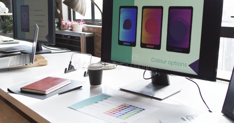 Creative Workspace Surrounds Dual Monitors with Vibrant Colors for App ...