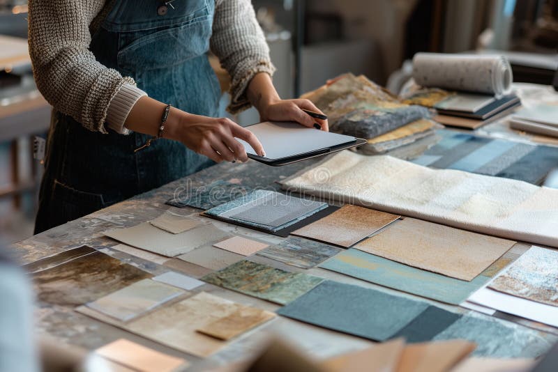 Creative Workspace with Textile Samples Stock Illustration ...