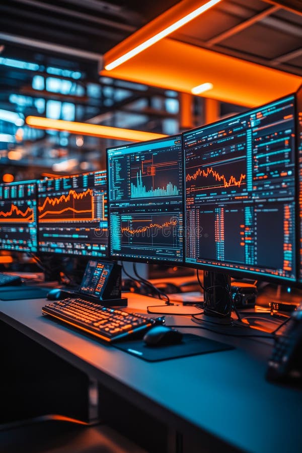 A Creative Workspace with a Workstation that Features Multiple Screens ...