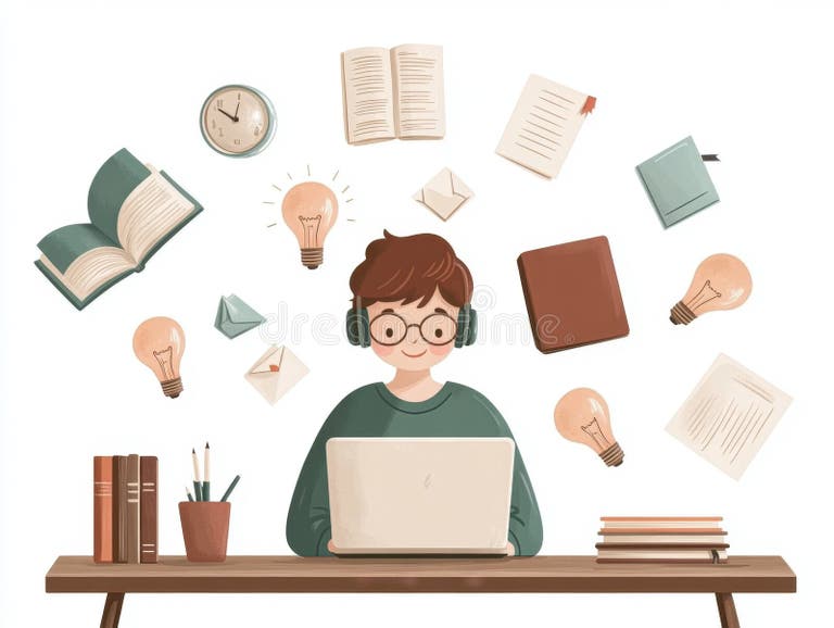 Creative Workspace with Young Student Studying and Brainstorming Ideas ...