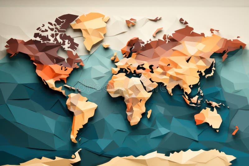 Creative World Map in Blue and Beige Colors Stock Illustration ...