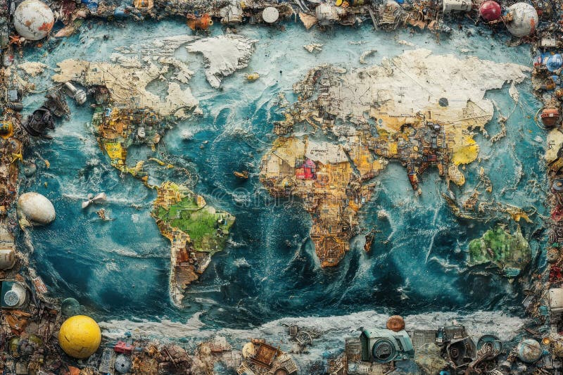 Creative World Map Collage Made from Recycled Materials Showcases ...