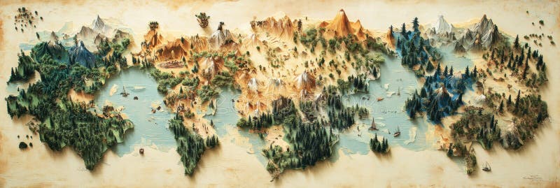 Creative World Map Depicting Various Forest Types and Mountain Chains ...