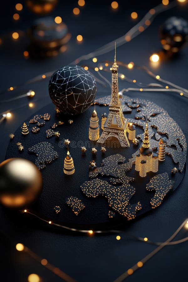 A Creative World Map Design Featuring Iconic Landmarks and Gold ...