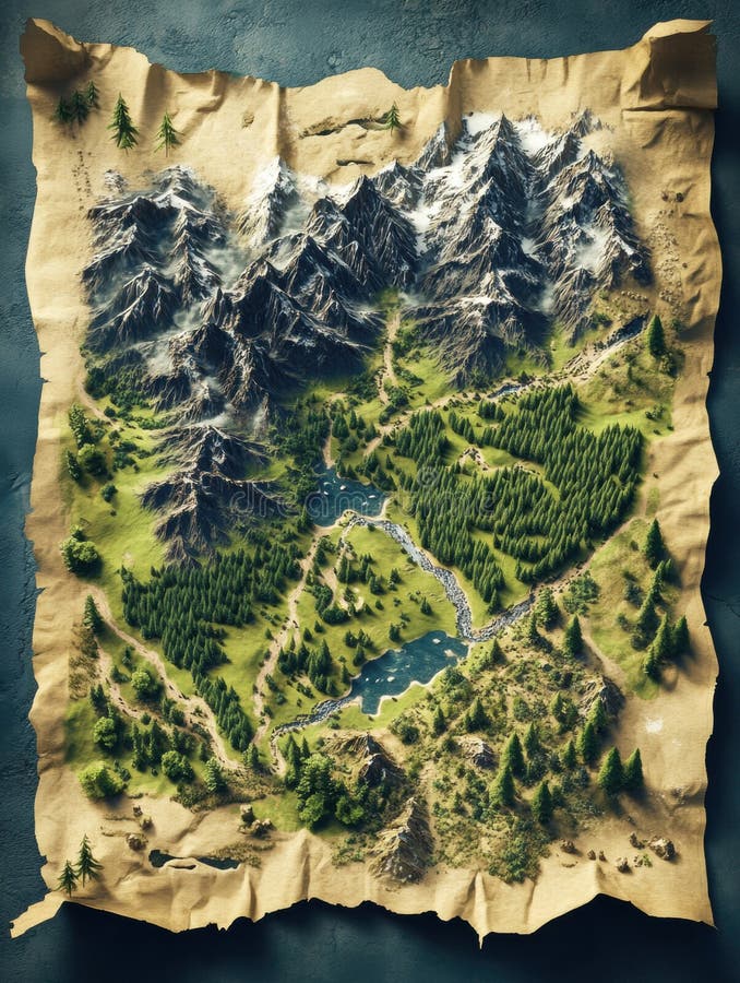 Creative World Map Featuring Diverse Forest Types, Mountain Ranges, and ...