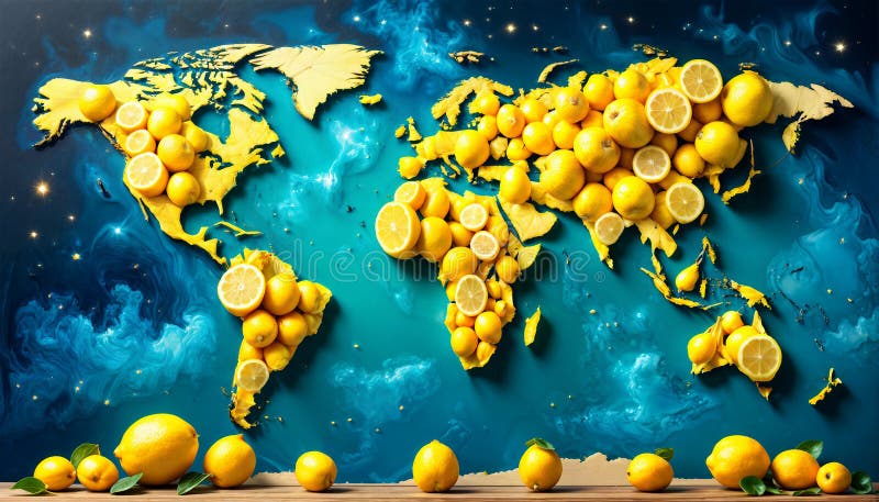Creative World Map Made of Many Lemons Stock Illustration ...