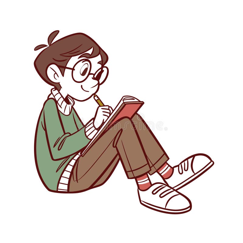 Creative Writer Boy Character Stock Illustration - Illustration of ...