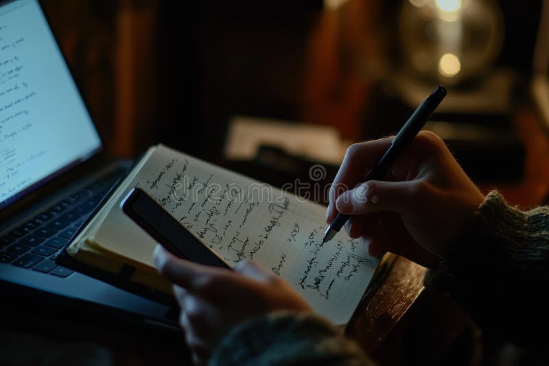 Creative Writing Process at Night Stock Illustration - Illustration of ...