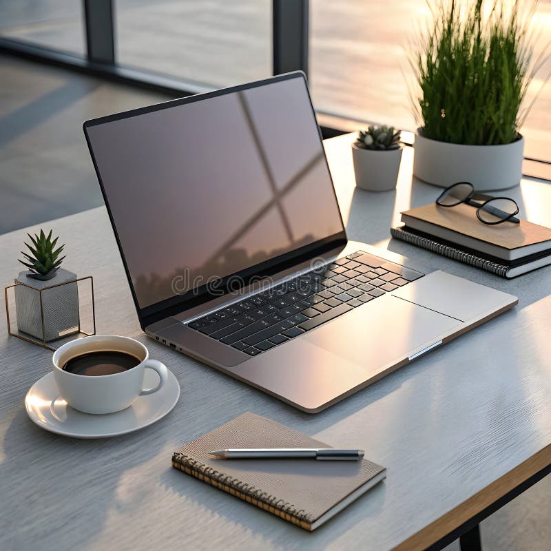 Creative Writing Setup with Coffee and Laptop Stock Illustration ...