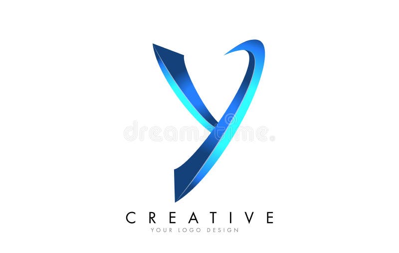 Creative Y Letter Logo with Blue 3D Bright Swashes. Blue Swoosh Icon ...