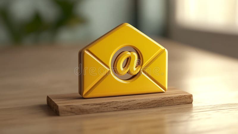 Creative Yellow Email Icon Displayed on Wooden Stand in Modern ...