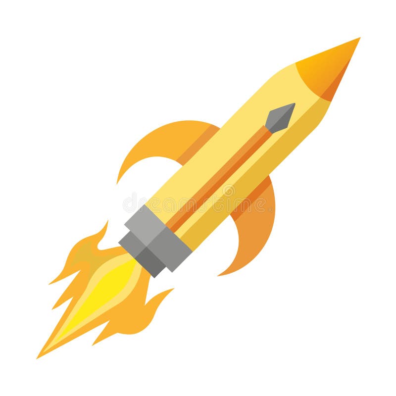 Creative Yellow Rocket Pencil Illustration for Education, Startups, and ...