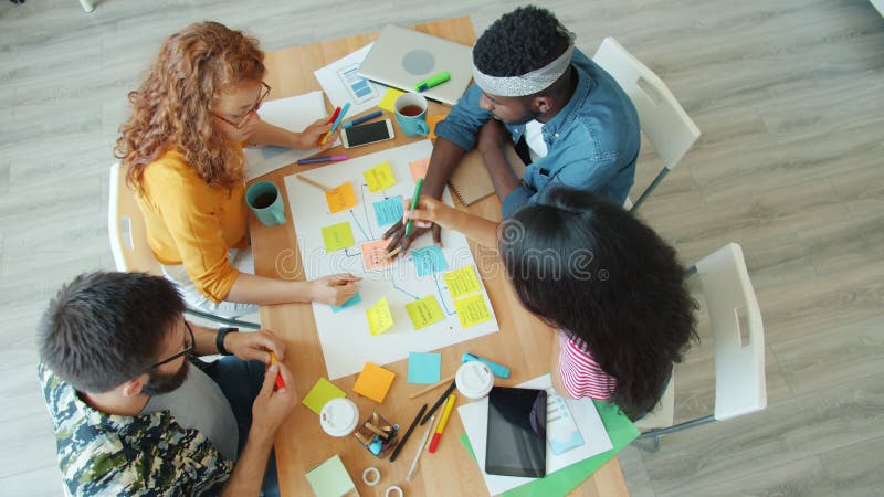 Creative Young People Working at Project Making Collage in Office ...