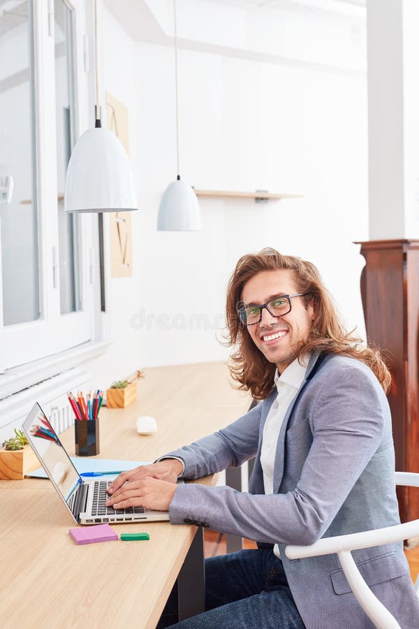 Creative Young Start-up Founder at the Laptop Stock Image - Image of ...