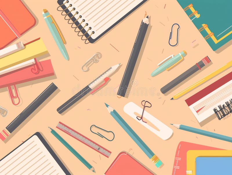 Creative Young Student Desktop with Stationery, Notebook, Books and ...