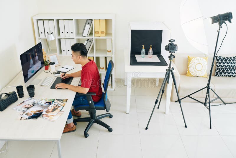 Freelance Designer Working in Home Studio Stock Image - Image of artist ...