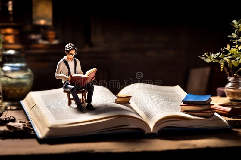 Tiny Bibliophile: Miniature Scene of a Reading Session Stock ...