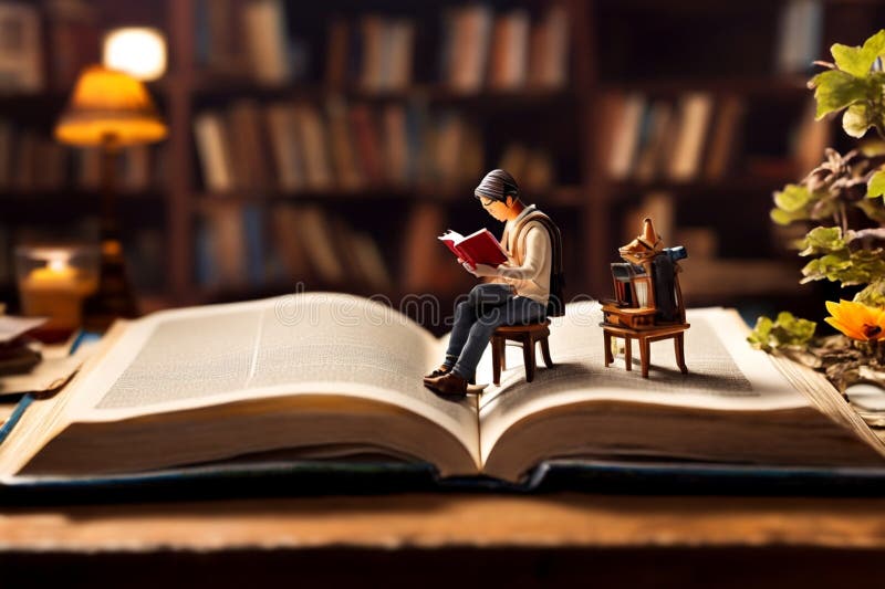 Tiny Bibliophile: Miniature Scene of a Reading Session Stock ...