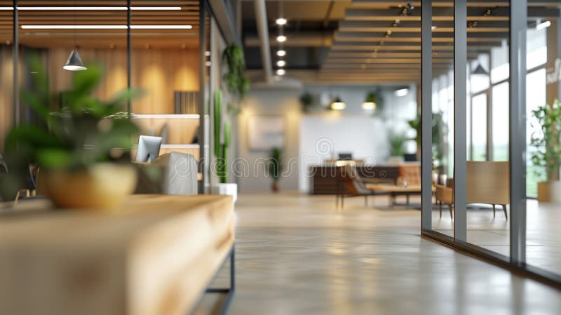 A Creatively Designed Modern Openspace Office Interior with a Blurred ...