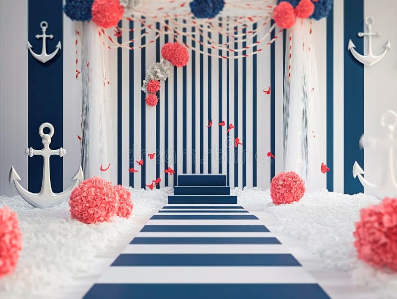 A Creatively Designed Stage for a Themed Event, Featuring a Blue and ...